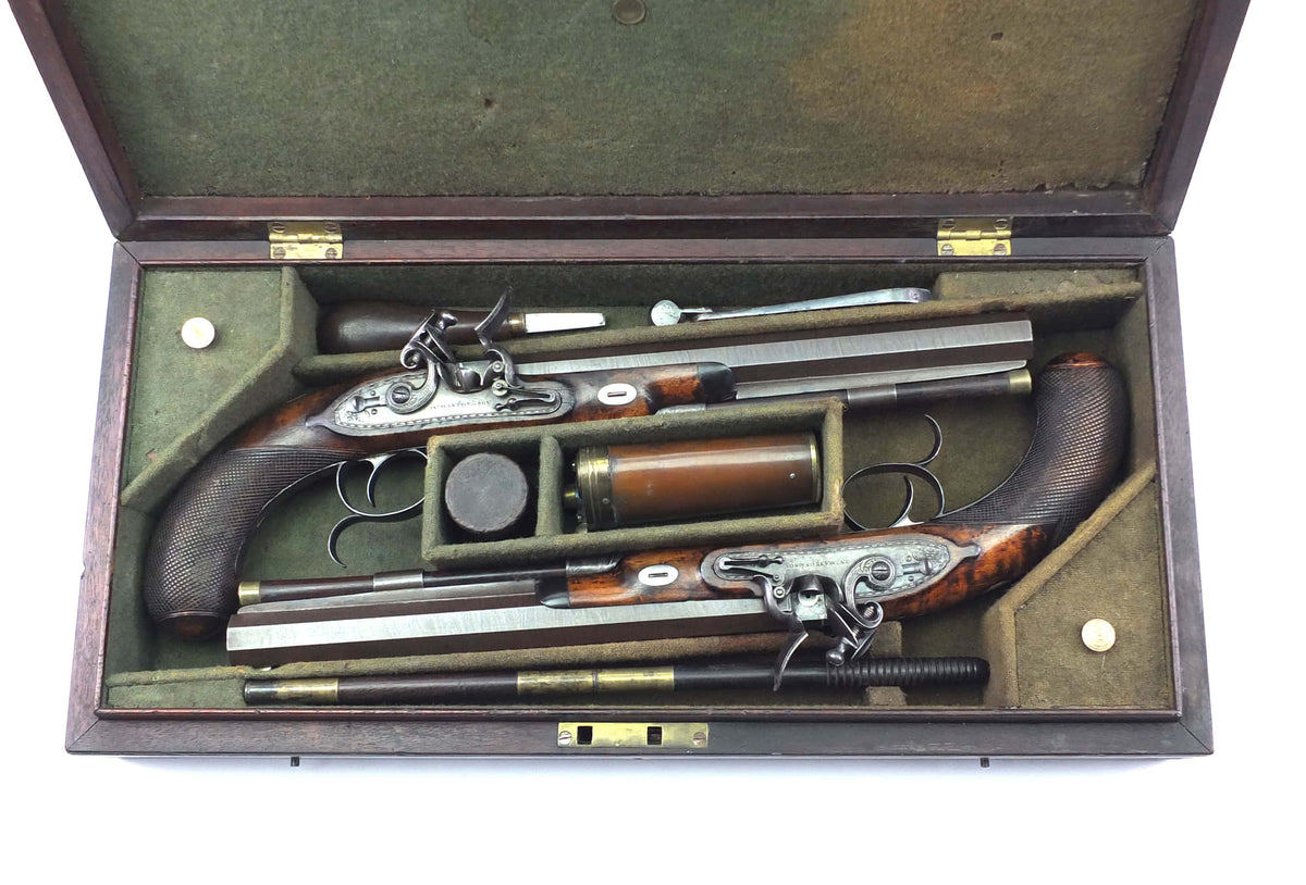 Flintlock John Manton and Son Duelling Pistols, very fine cased pair ...
