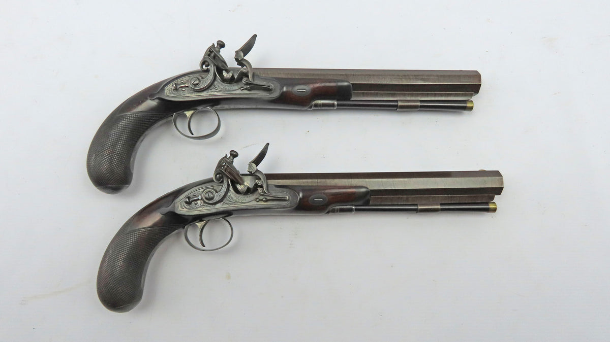 Manton V Pan Flintlock Duelling Pistols, Rare Cased Pair. Ref 9220 ...