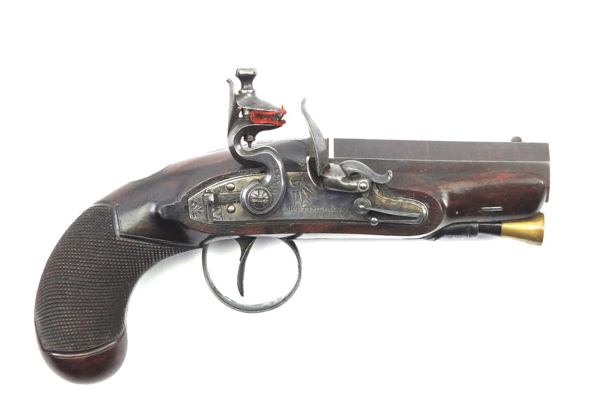 Flintlock Man Stopper Pistols by Mortimer & Son, Cased Pair. SN 9139 ...
