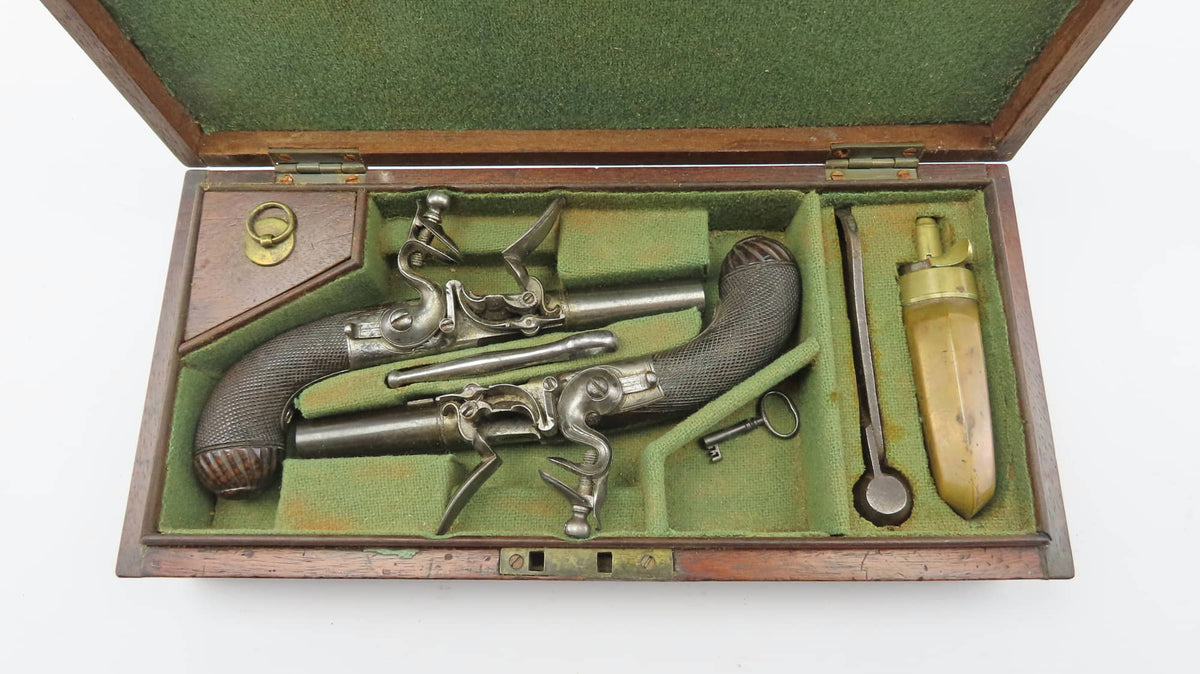 Flintlock Side Action Travelling Pistols by Mortimer, Very Fine Cased ...