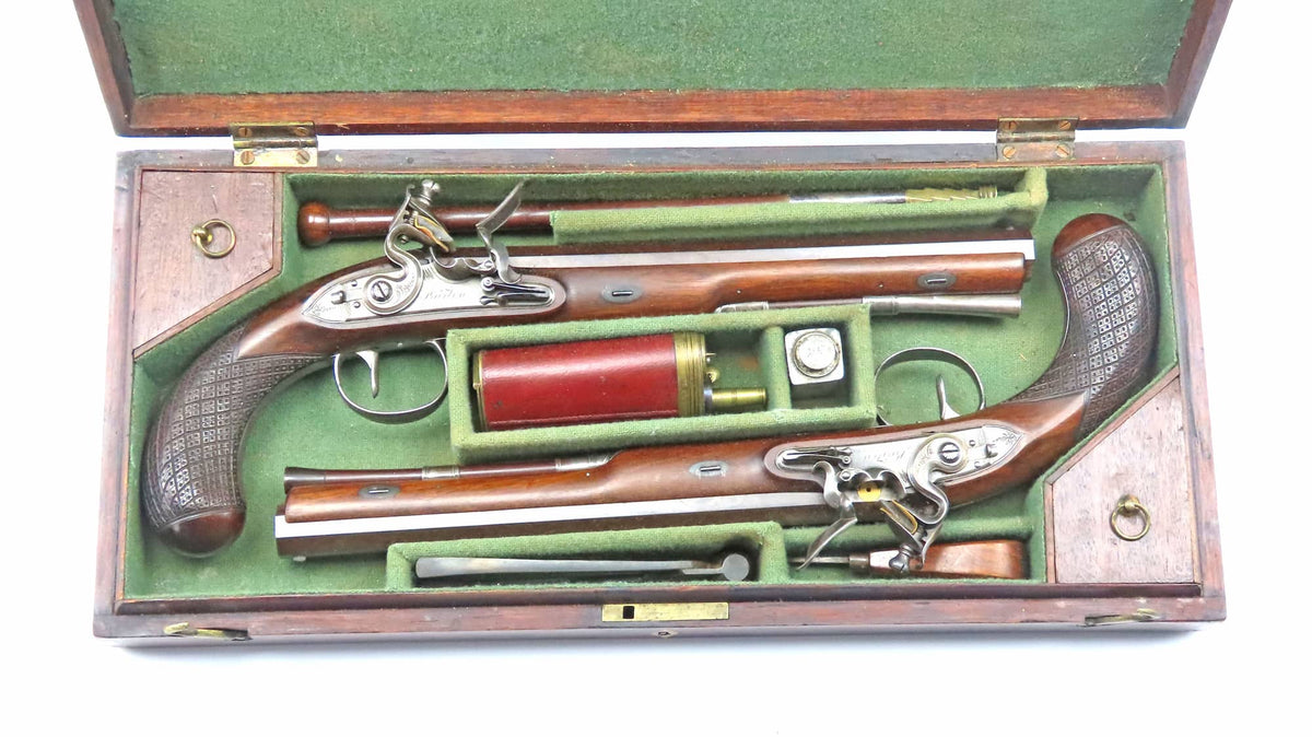 Flintlock Duelling Pistols by Barton Very Fine Cased Pair. Ref X3315 ...