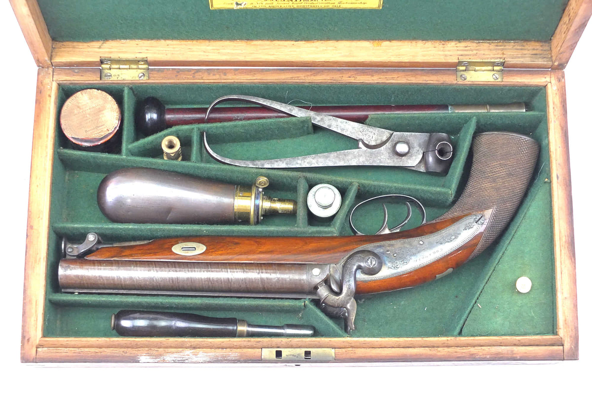 Double Barrel Howdah Percussion Pistol by Cogswell, Very Fine. SN 9138 ...