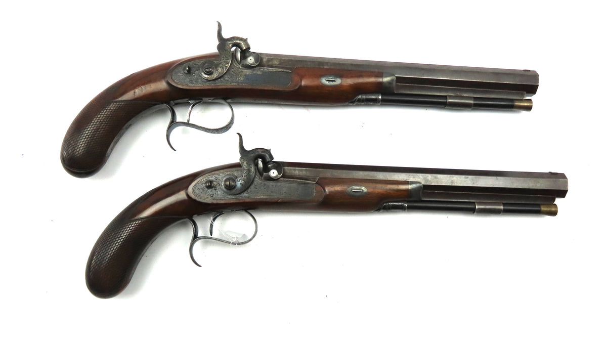 Percussion Duelling Pistols by Mortimer, very fine cased pair. Ref 922 ...