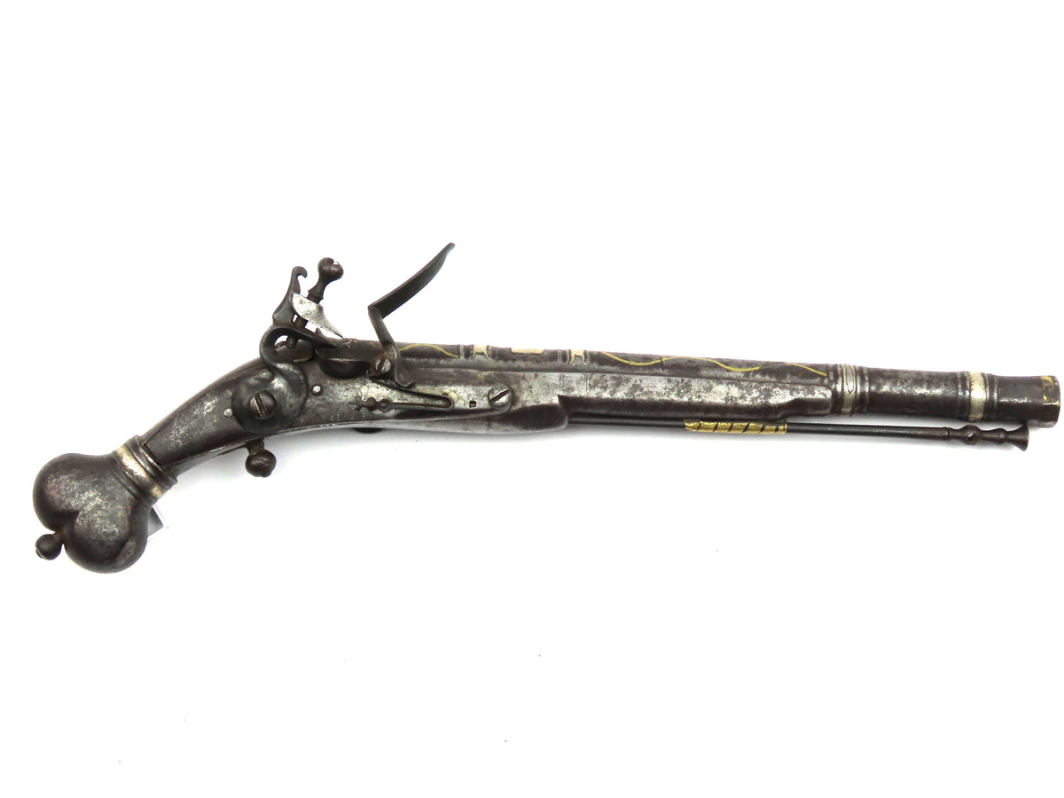 Scottish Flintlock All Metal Heart Butt Long Belt Pistol, very fine. R ...