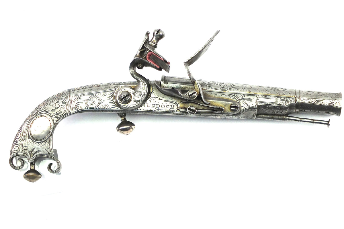 Scottish Scroll Butt Belt Flintlock Pistol by Thomas Murdoch, Fine. Re ...