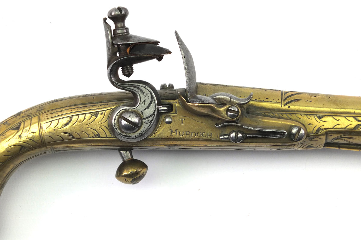 Small Scottish Brass Lobe Flintlock Butt Pistol by T. Murdoch of Doune ...