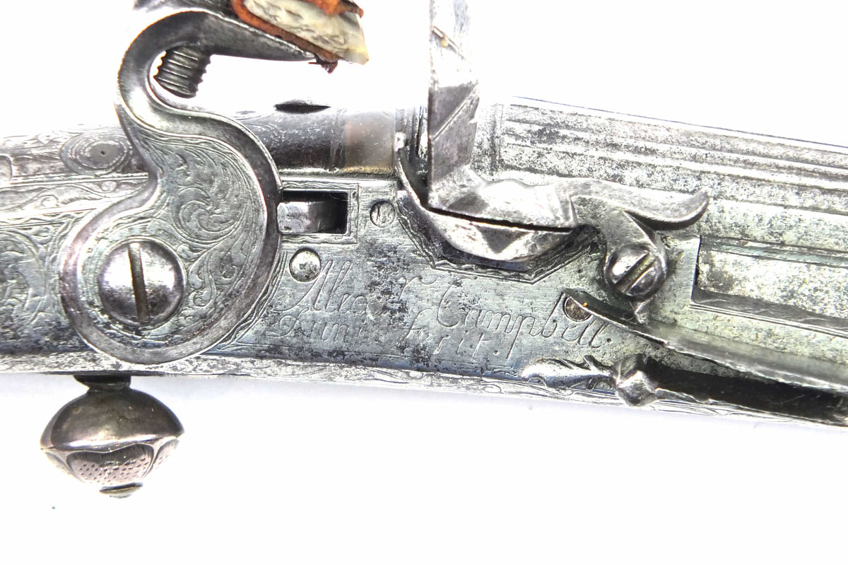 Scottish Steel & Silver Scroll Butt Flintlock Pistol by Alex Campbell. – West Street Antiques