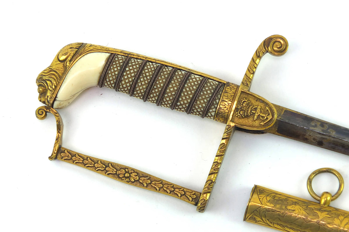 Blue & Gilt 1805 Naval Flag Officers Dress Sword, fine rare example. S ...