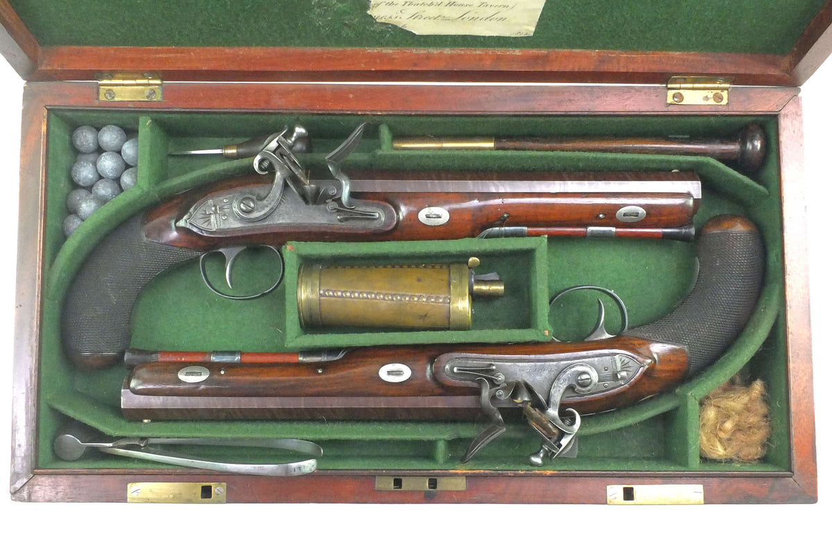 Flintlock Officers Pistols by Thomas Gill, Fine Cased Pair. SN 9046 ...
