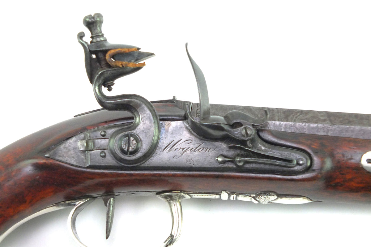 Flintlock Transitional Duelling pistol by Wogdon, Silver Mounted, very ...