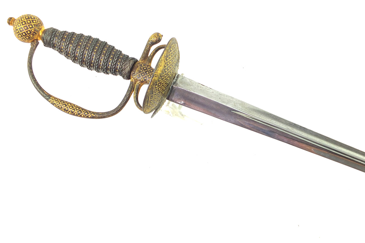French Small Sword with Chiselled Iron Hilt with Gold Inlay, Very Fine ...