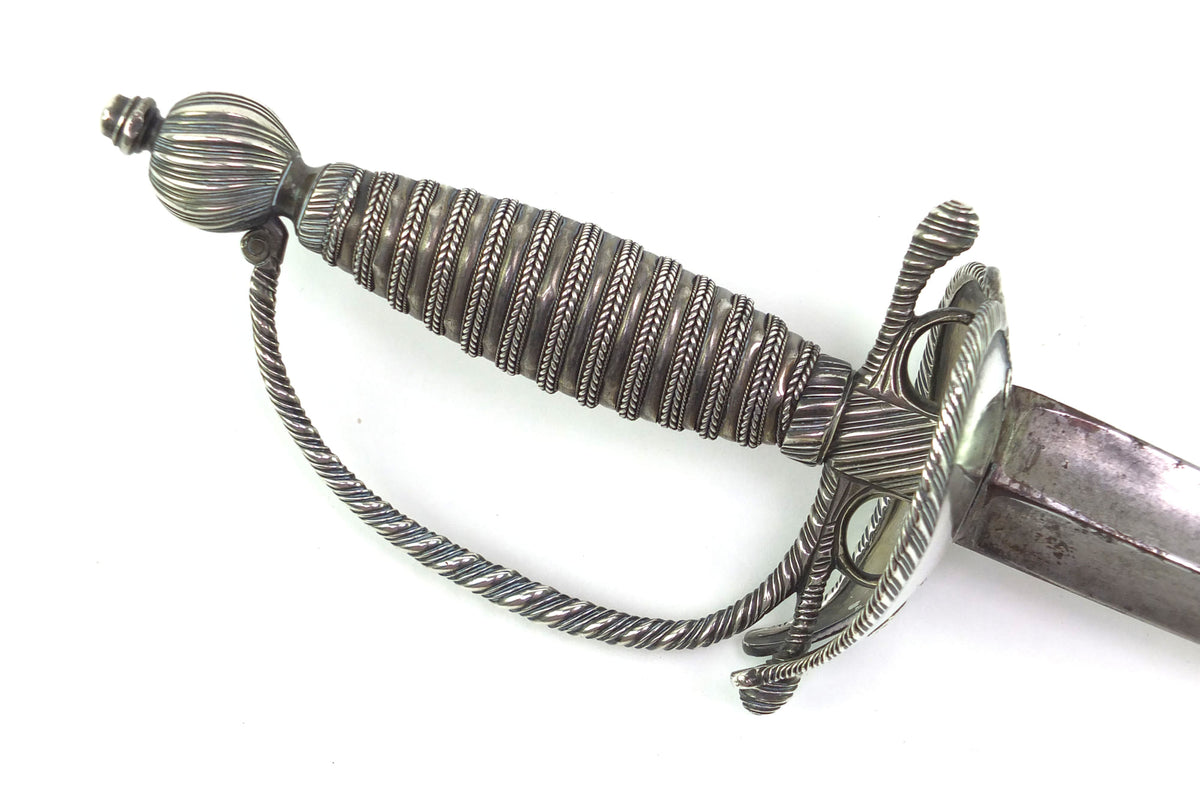 Irish Silver Hilted Small Sword with Scabbard, very fine. SN 8983 ...